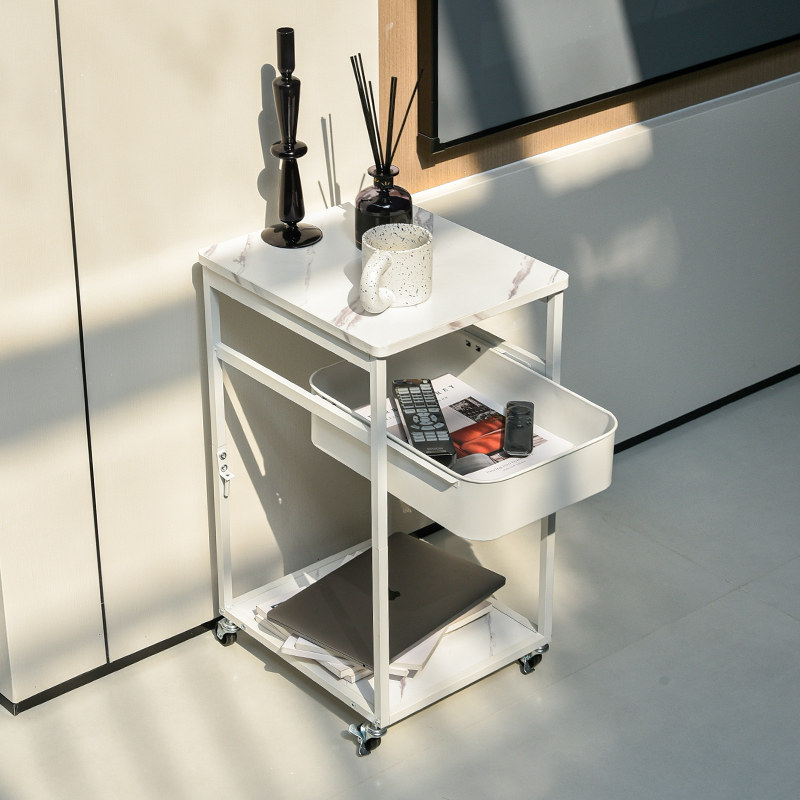 Mobile Bedside Table with Wheels - Living Room Bedroom Storage Cabinet ...