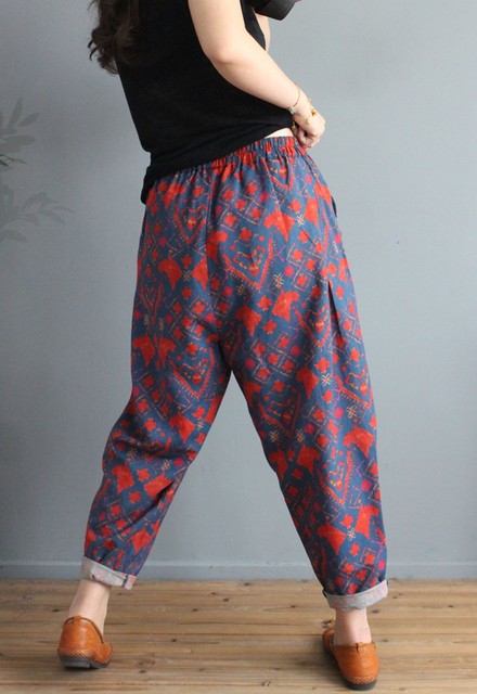 Su Ruoxi ethnic style printed harem pants for women, new summer elastic ...