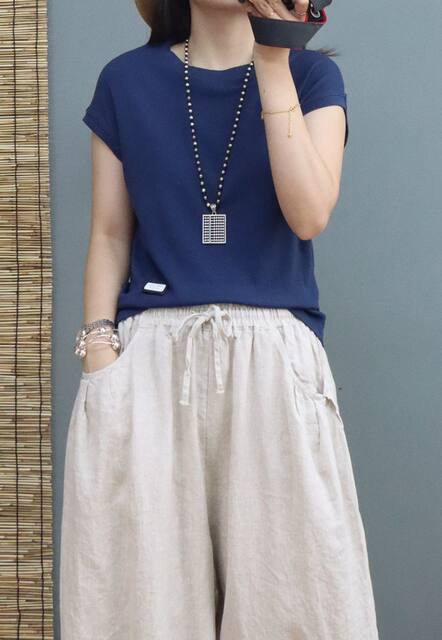 Wild pure color round neck thread T -shirt female 2021 new loose and ...