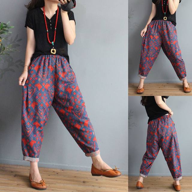 Su Ruoxi ethnic style printed harem pants for women, new summer elastic ...