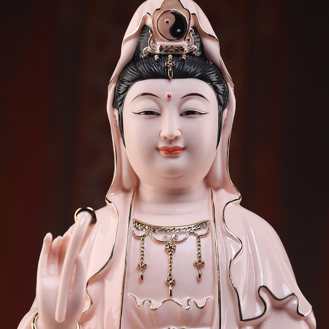 Dai Yutang Ceramic Ornaments Cihang Real God Statue Red Gold Color ...