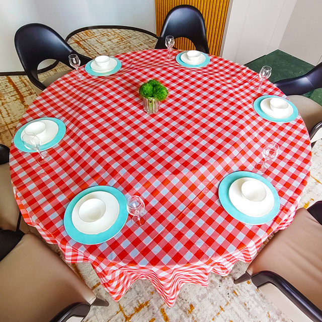 Classic red plaid disposable tablecloth waterproof and oil-proof round ...