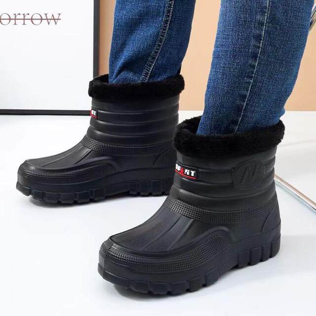 Winter thickened velvet men's snow boots laundry kitchen high-top ...