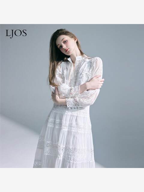 LJOS2024 spring and summer crystal white ductive wind lace long skirt ...