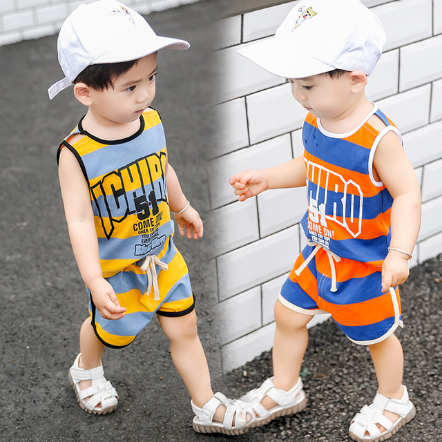 Boys baby summer suit baby cotton vest set boys sleeveless thin section ...
