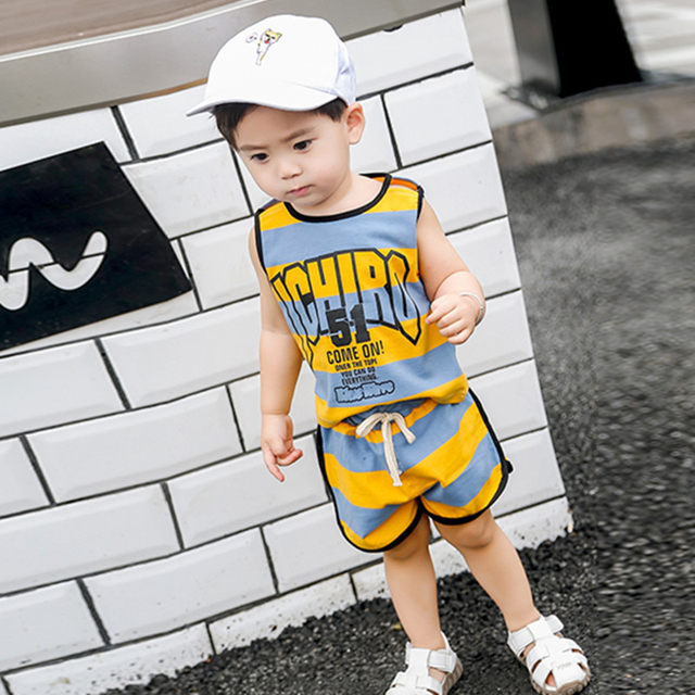 Boys baby summer suit baby cotton vest set boys sleeveless thin section ...
