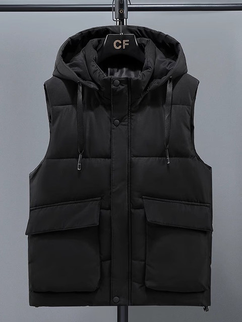 Autumn and winter men's large -size cotton vest hooded thickened horses ...