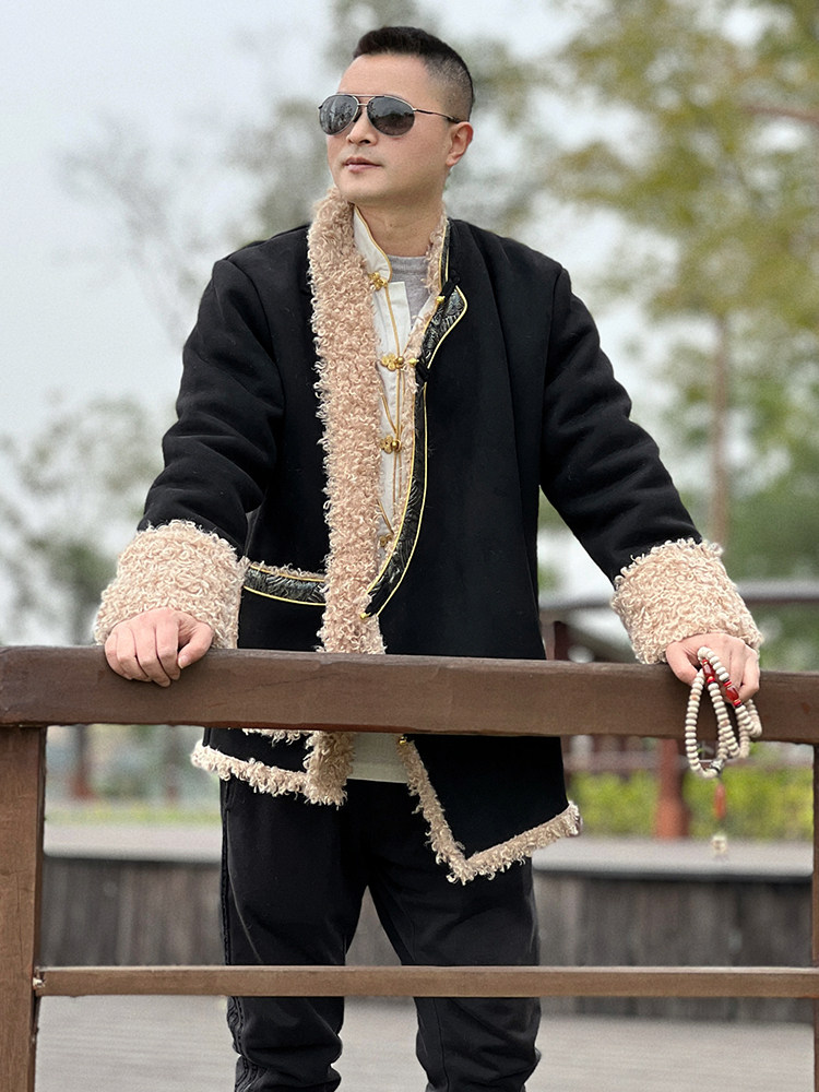 69cc Men's Tibetan Jacket - Velvet Color Block Winter Coat