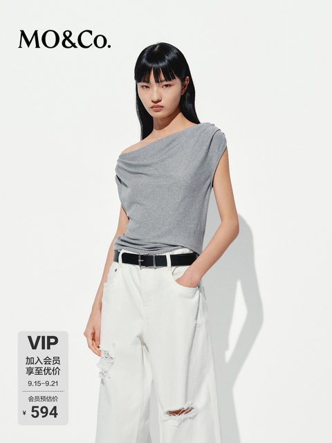 Moco Top 2025 Summer New Stretch Tencel Acetate Pleated Drape Slanted ...