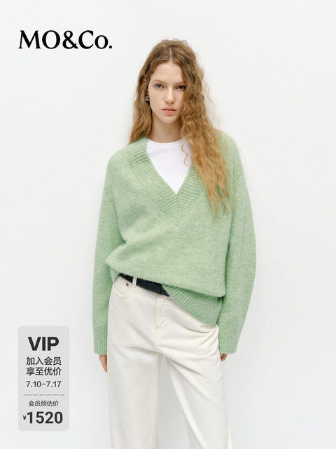 MOCO sweater 2025 spring new alpaca wool coarse wool light warm deep V-neck loose MBE1SWT011
