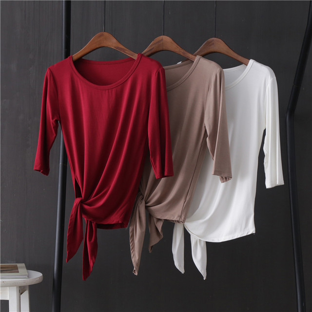 Modal T-Shirt Women's Summer Thin Soft Dance Clothing with Diagonal Hem ...