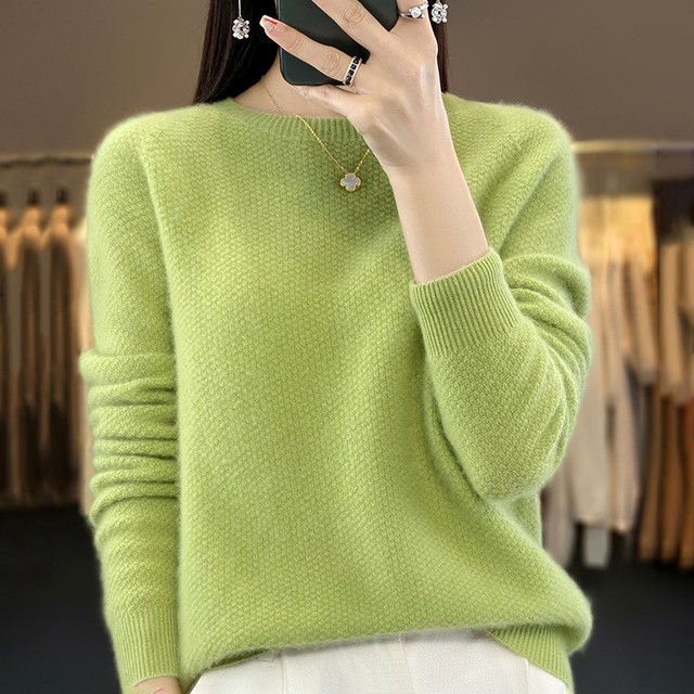 100%pure cashmere shirt women's round neck lotus long -sleeved sweater ...