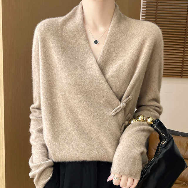 New Chinese style national style 100% cashmere sweater for women cross ...
