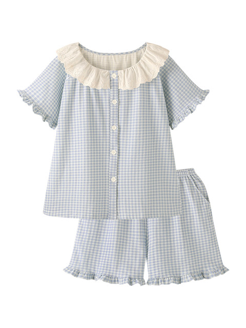 {Sound of Sea Salt} Checkered sweet pure cotton pajamas for women's ...