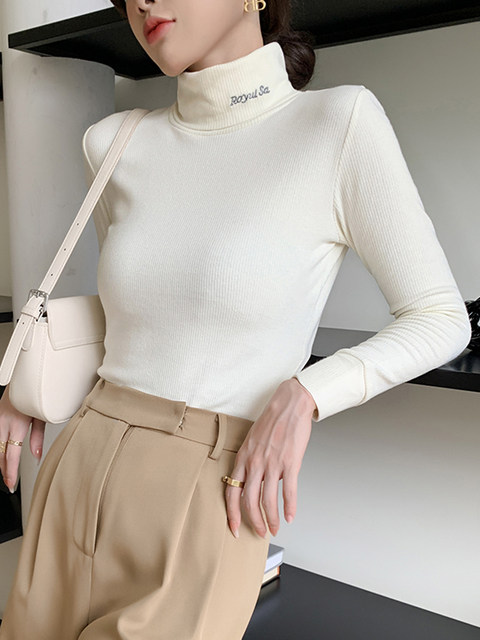 The high -necked female Dega velvet style is thin long -sleeved T ...