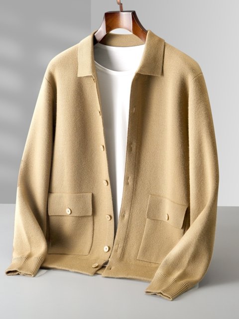 Men's lapel sweater jacket 100%pure wool sweater autumn new casual high ...