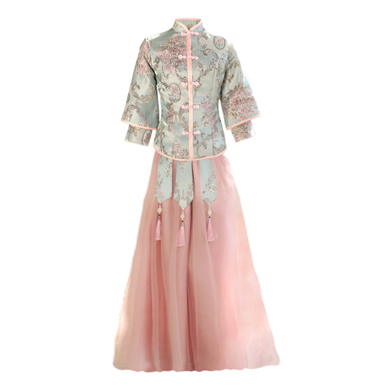 Long Sleeve A-Line Polyester Dress - Chinese Style Bridesmaid/Party Gown