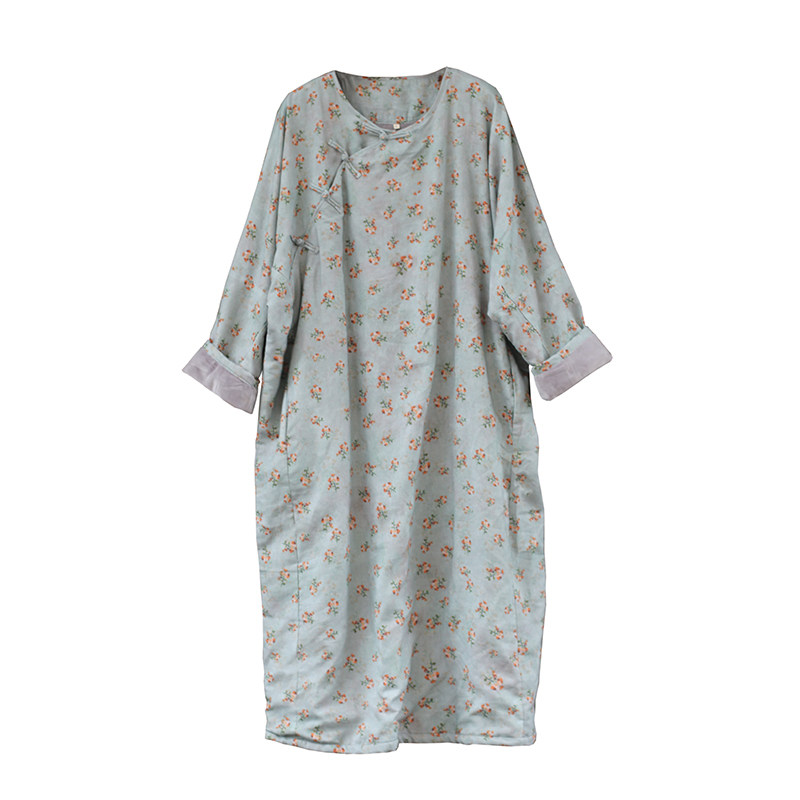 Retro thick and warm winter puffy robe Chinese -style plate buckle ...