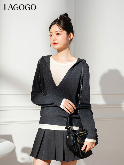 LAGOGO simple contrasting hooded sweater for women Lagugu Valley Spring ...
