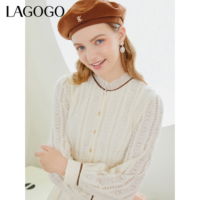 Lagogo Lagogu autumn and winter new temperament fairy skirt beige slim ...