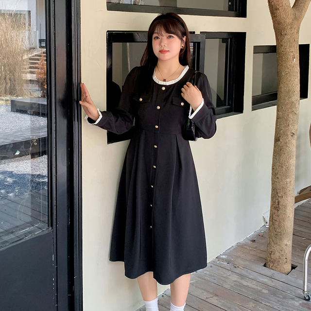 French dress 2024 Autumn new 220Jin [Jin is equal to 0.5 kg] Fat mm large size waist temperament ...