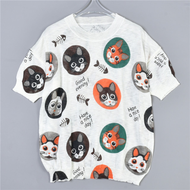 Cartoon printed fine -linked T -shirt female 312L78169 round necklasses ...