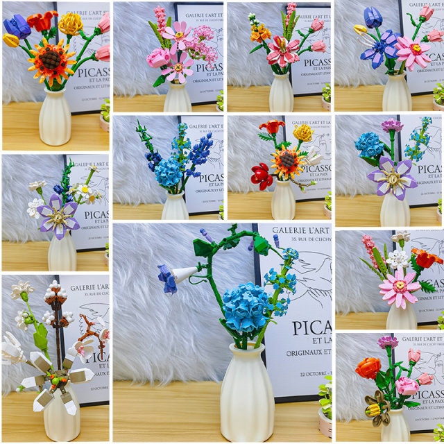 Building blocks, bouquets and vases, simulation small particles puzzle ...