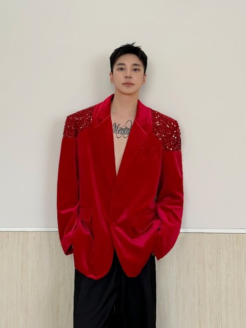 High-end design sequin splicing street blazer men's trendy handsome ...