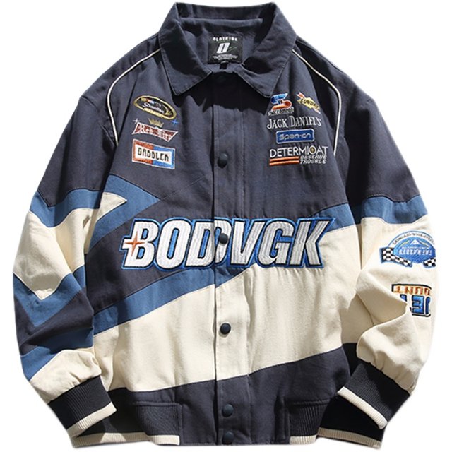 American retro embroidered racing suit street hip-hop motorcycle jacket ...