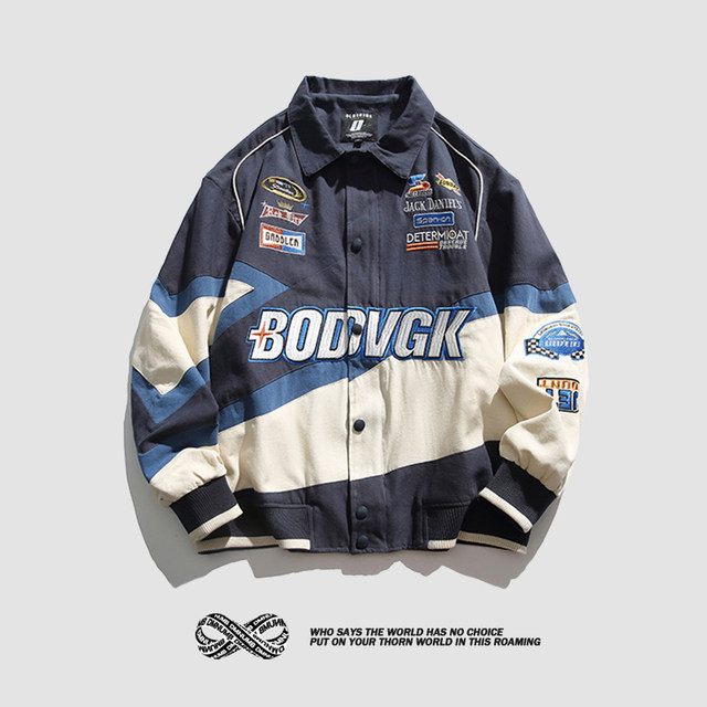 American retro embroidered racing suit street hip-hop motorcycle jacket ...