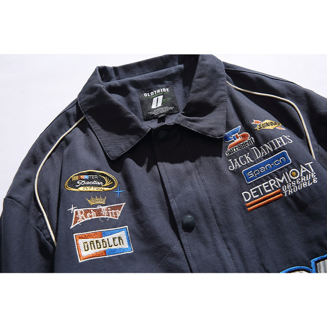 American retro embroidered racing suit street hip-hop motorcycle jacket ...