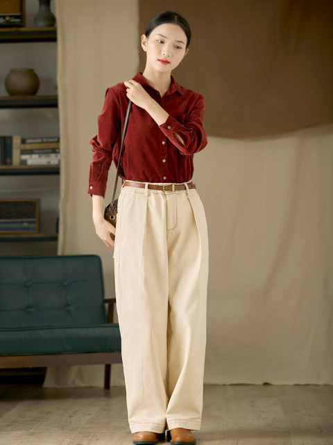 Gujia Retro Cordon Velvet Slender lapel long -sleeved shirt Temperature ...