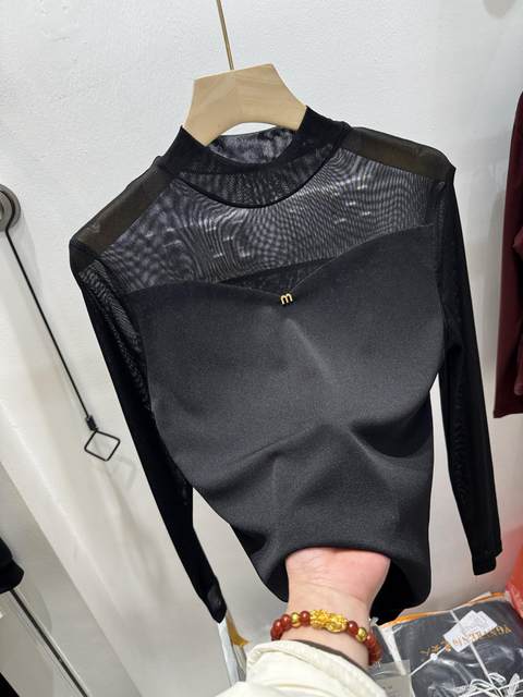 Half turtle neck long sleeve mesh T-shirt 2025 spring new style inner ...