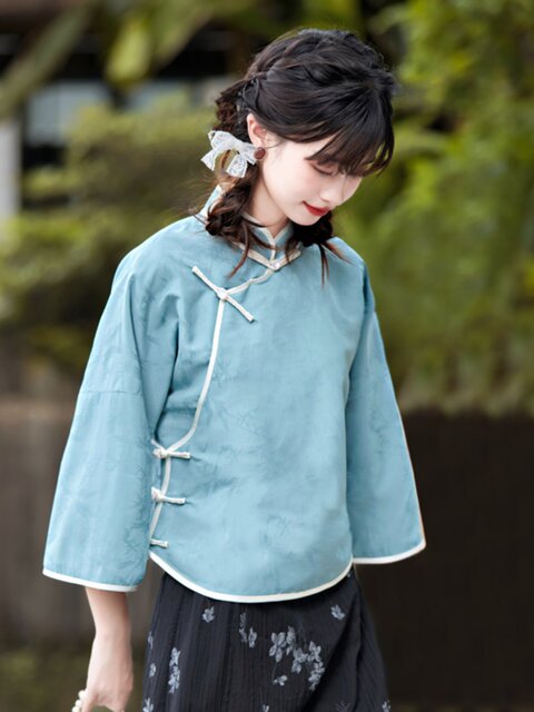 Find Eden original fresh blue Chinese top for girls with slanted front ...