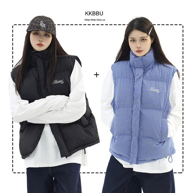 KKBBU autumn and winter American retro checkered shoulder loose ...