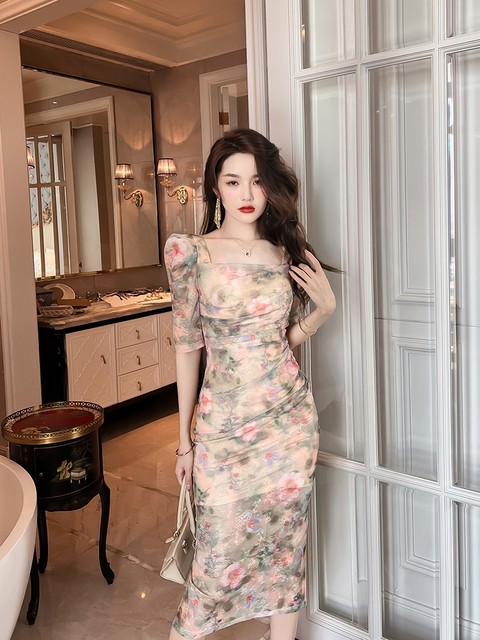 Literary retro gentle style elegant mesh dress feminine light luxury ...