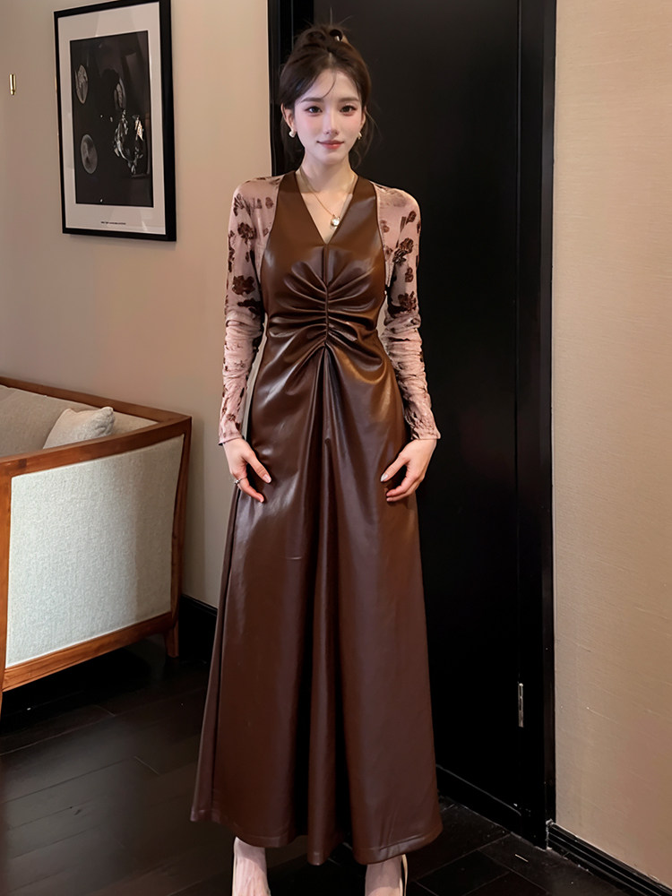 Printing long sleeve super beautiful cover meat slim dress female niche light luxury celebrities ...