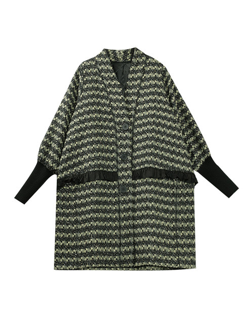 Poishi V -neck stripes bright silk loose coat 2025 knitted stitching ...