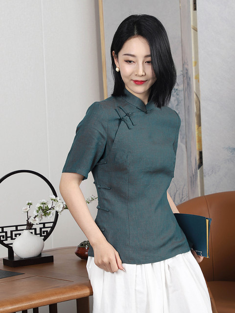 Longmiao cheongsam top summer quadrilateral high -quality linen ...