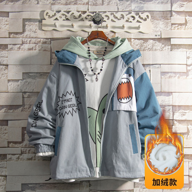 soinku Japanese shark jacket men's autumn and winter velvet trendy teen ...