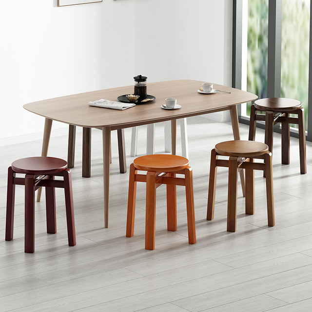 Antique solid wood circular stools, stools, shoe stools stack retro ...