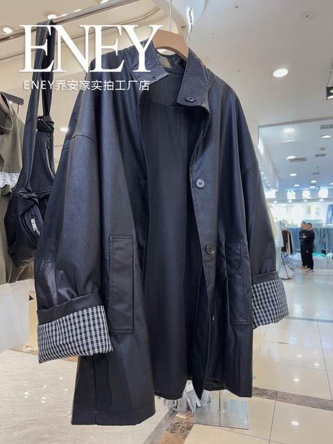 Matte delicate leather ~ slack dressing blogger style plaid mid-length ...