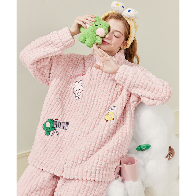 Fenton Women's Pajamas Coral Velvet 2024 Autumn and Winter Thickened ...