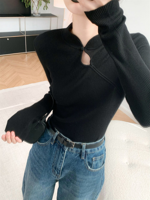 Fine wool, simple Chinese style, new Chinese knitted sweater, bottoming ...