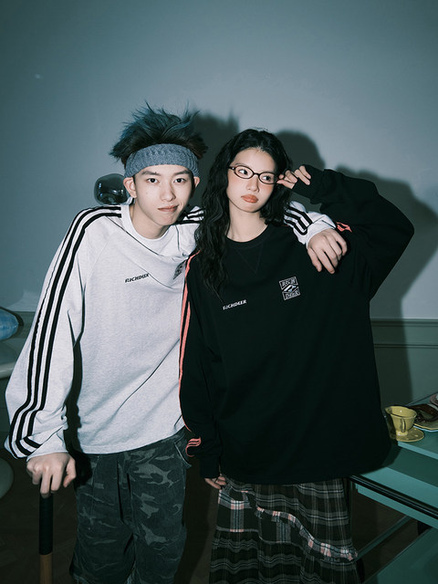 RICHDEER retro three-bar round neck letter webbing round neck print T ...