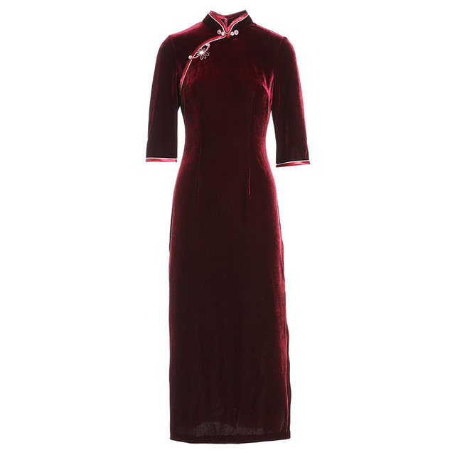 Classic Story Jiu Red Golden Velvet Dress Women 2024 Autumn and Winter ...