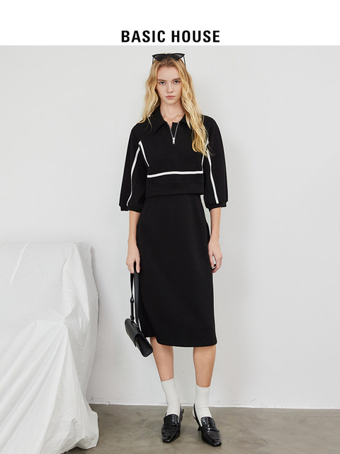 Basichouse/Baijia Fake Two Two -color Dress Female 2024 Autumn Waist ...