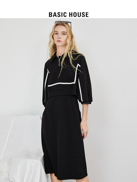 Basichouse/Baijia Fake Two Two -color Dress Female 2024 Autumn Waist ...