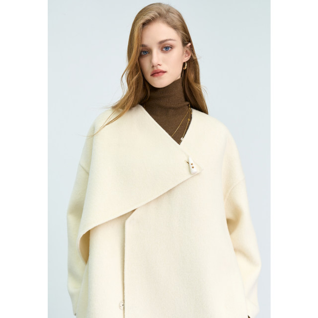 BasicHouse/Baijiahao medium and long woolen coat women's 2024 autumn and winter new wool double ...