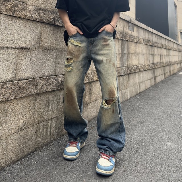 scs wants to write about American high street yellow mud-dyed ripped ...